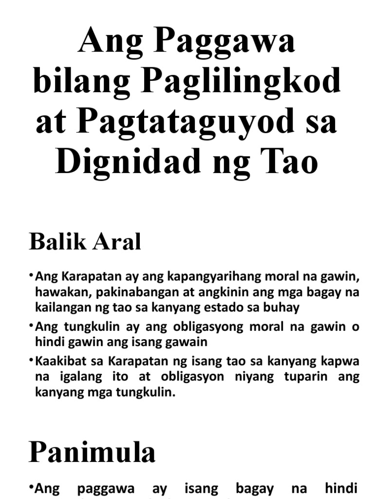 Ang Paggawa Bilang Paglilingkod at Pagtataguyod Sa Dignidad | PDF
