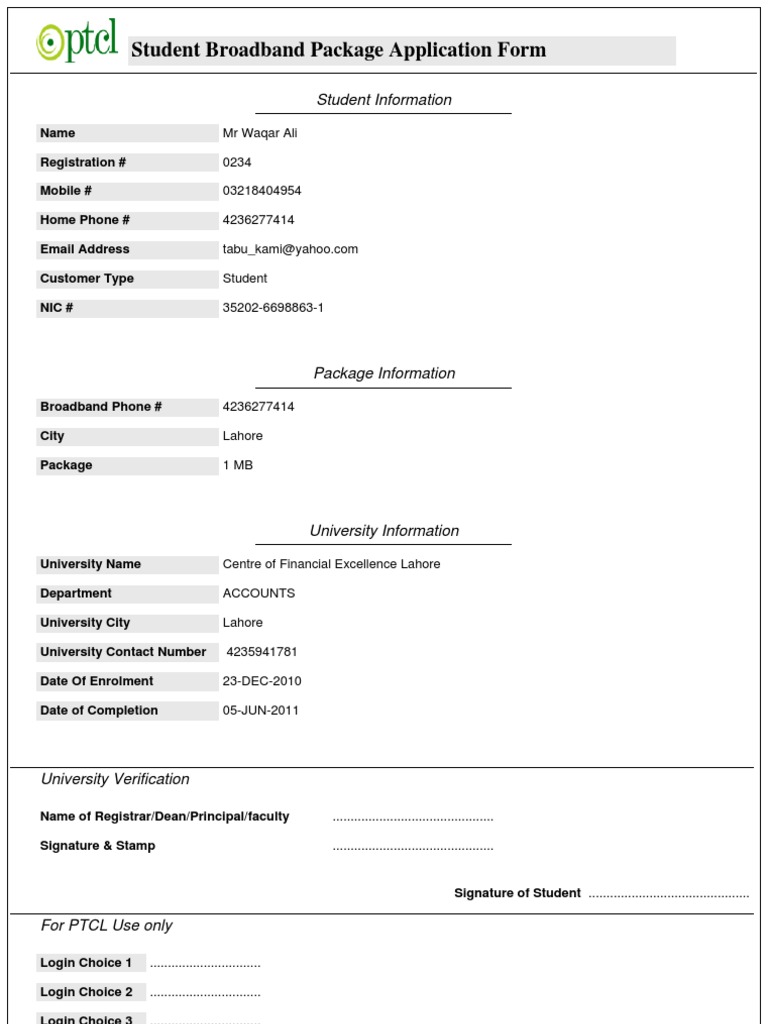 Student Broadband Application Form | PDF