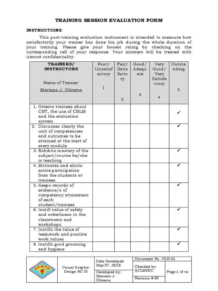 1 - 1 - Training Session Evaluation Form | PDF | Educational Technology | Learning