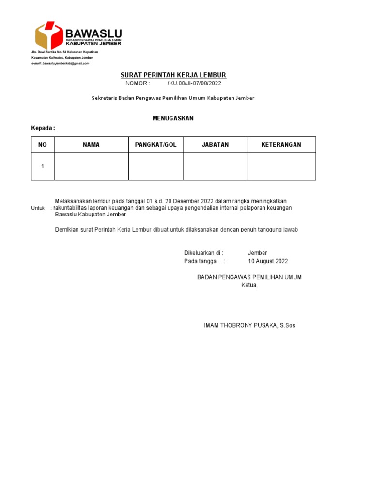 Format Surat Lembur | PDF