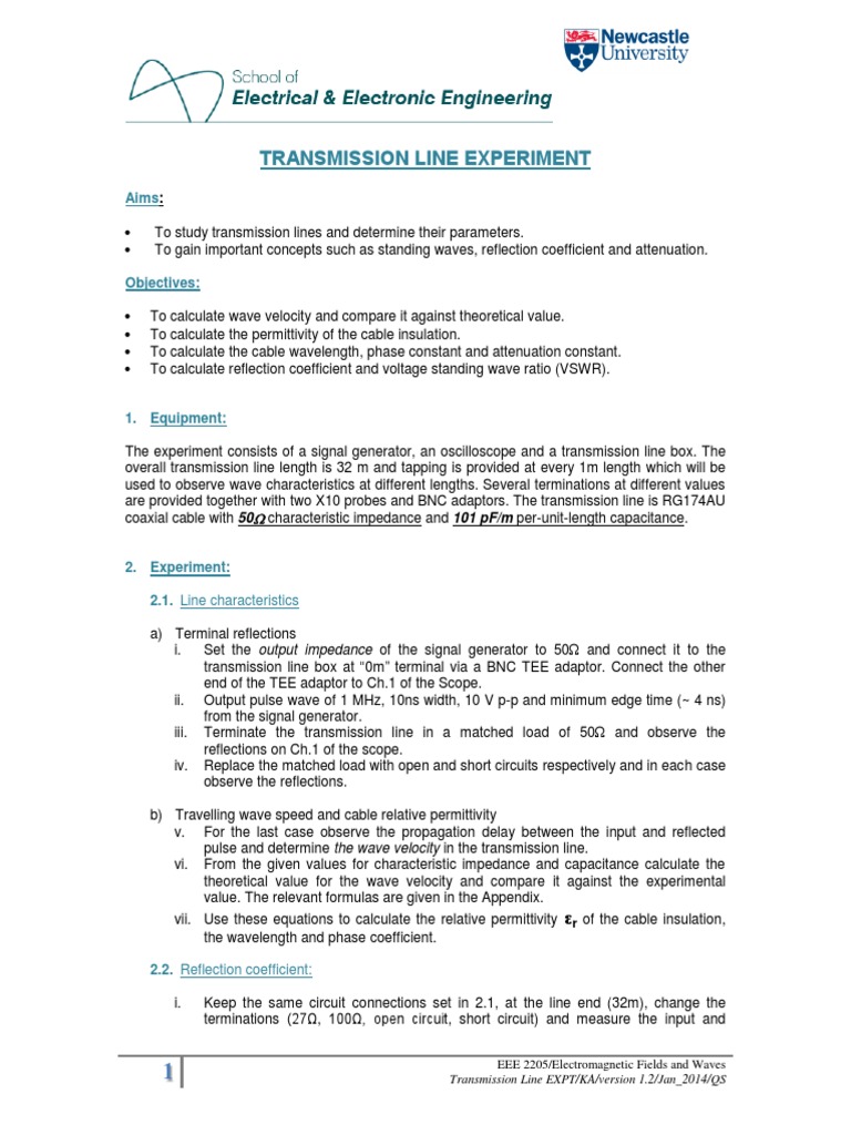 16-Transmission Lines Lab Manual - E1303 | PDF | Transmission Line | Waves
