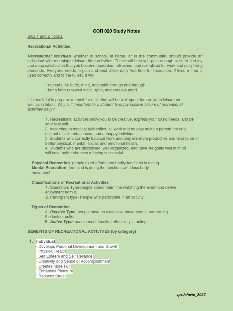Importance of Recreational Activities | PDF | Recreation | Outdoor ...
