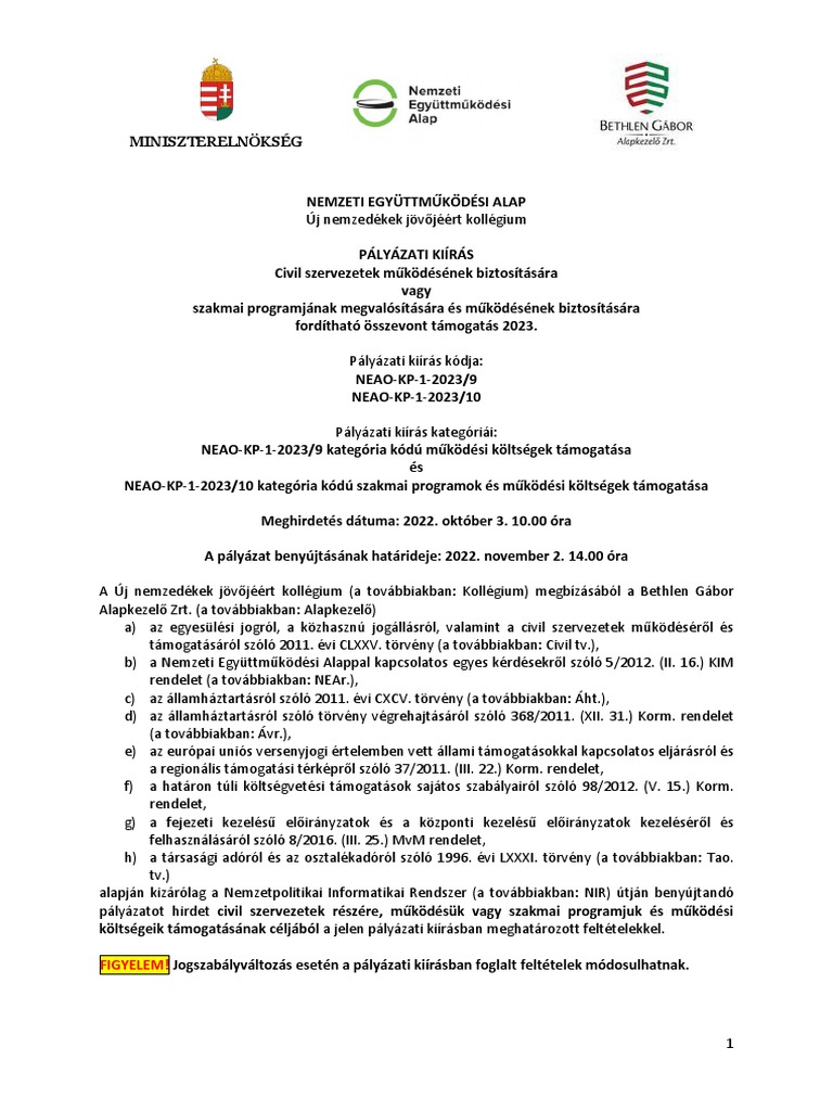 NEAO KP 1 2023 9 - 10 - Palyazati - Kiiras | PDF