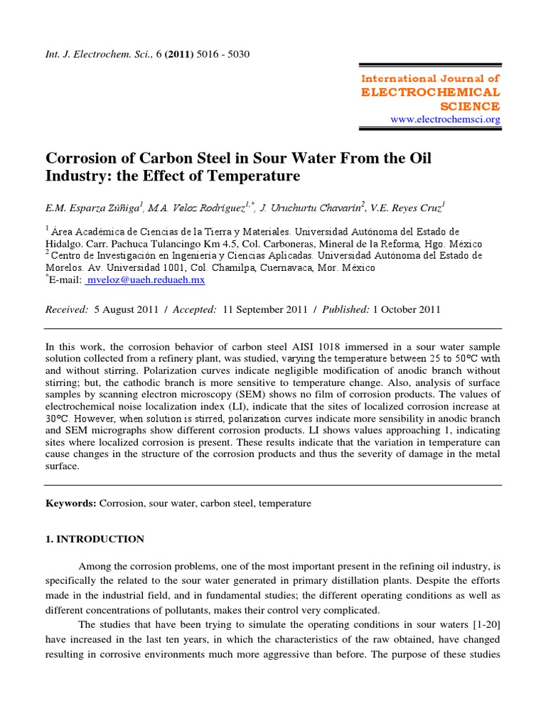 Corrosion of Carbon Steel in Sour Water From The O | PDF | Corrosion ...