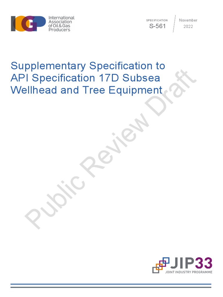 Supplementary Spec To API Specification 17D Subsea Wellhead and Tree ...