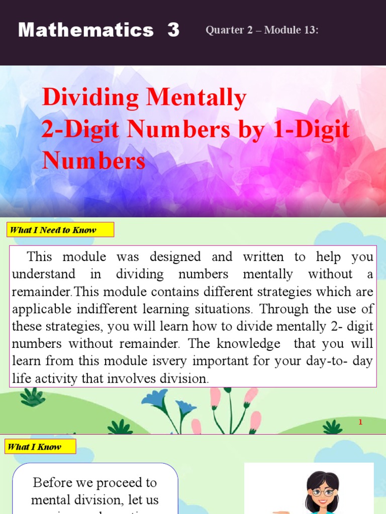 MATHEMATICS 3 Q2 Module 13 1 | PDF | Division (Mathematics) | Cognition