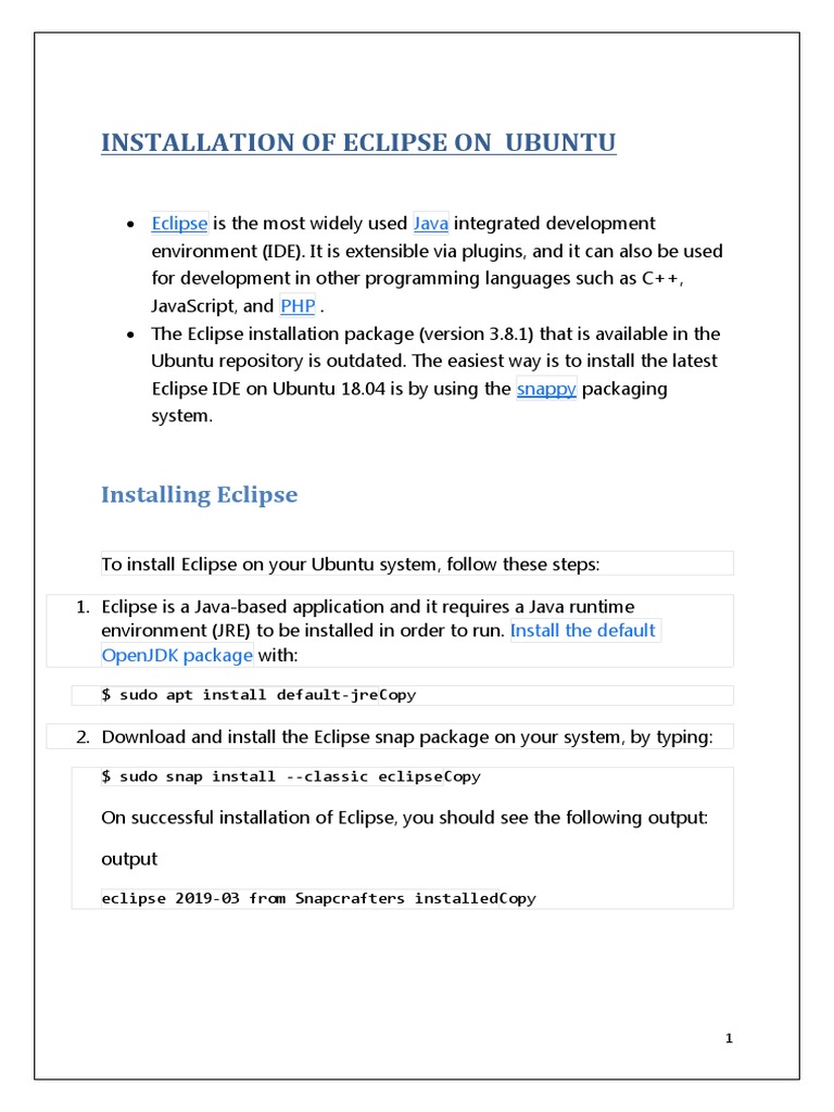 Installation of Eclipse On Ubuntu | PDF