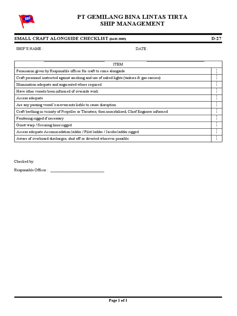 D - 27 Small Craft Alongside Checklist | PDF