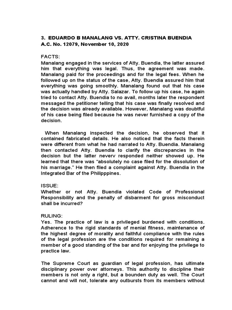Manalang vs. Atty Buendia | PDF | Lawyer | Practice Of Law Manalang vs. Atty Buendia | PDF | Lawyer | Practice Of Law