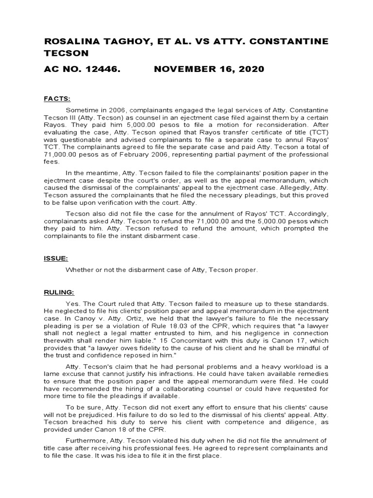 Rosalina Taghoy vs. Atty. Tecson | PDF | Private Law | Government