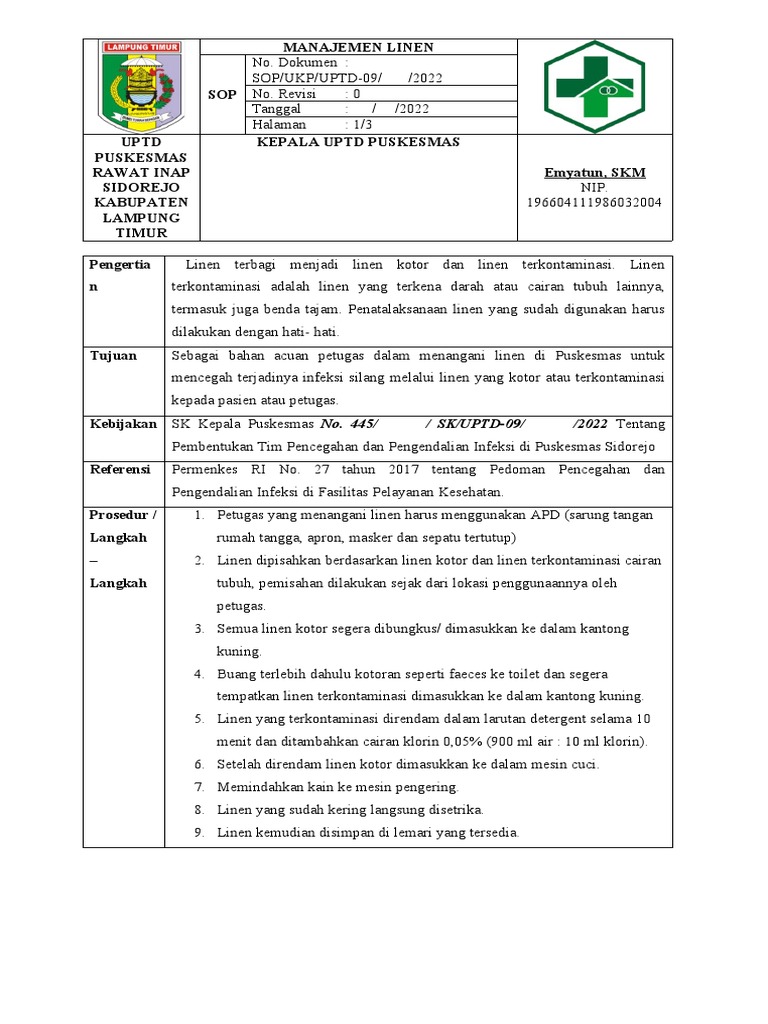 SOP Manajemen Linen | PDF