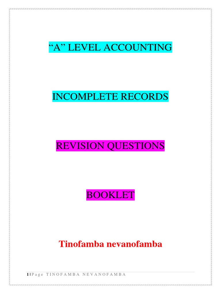Incomplete Records | PDF | Income Statement | Book Value