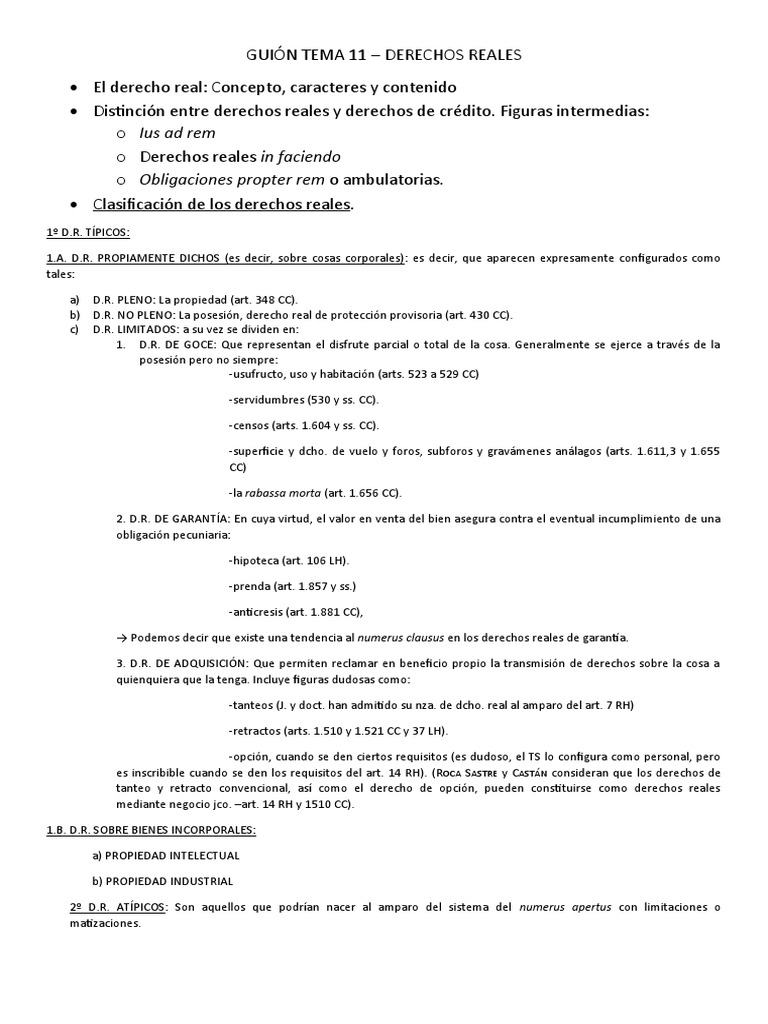 Guión Tema 11 - Derechos Reales | PDF | Propiedad | Ciencias Políticas