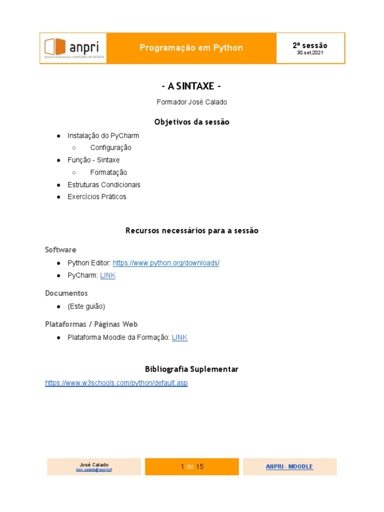 Guião Da 2 Sessão - Conceitos - PYTHON - ANPRI | PDF | Python ...