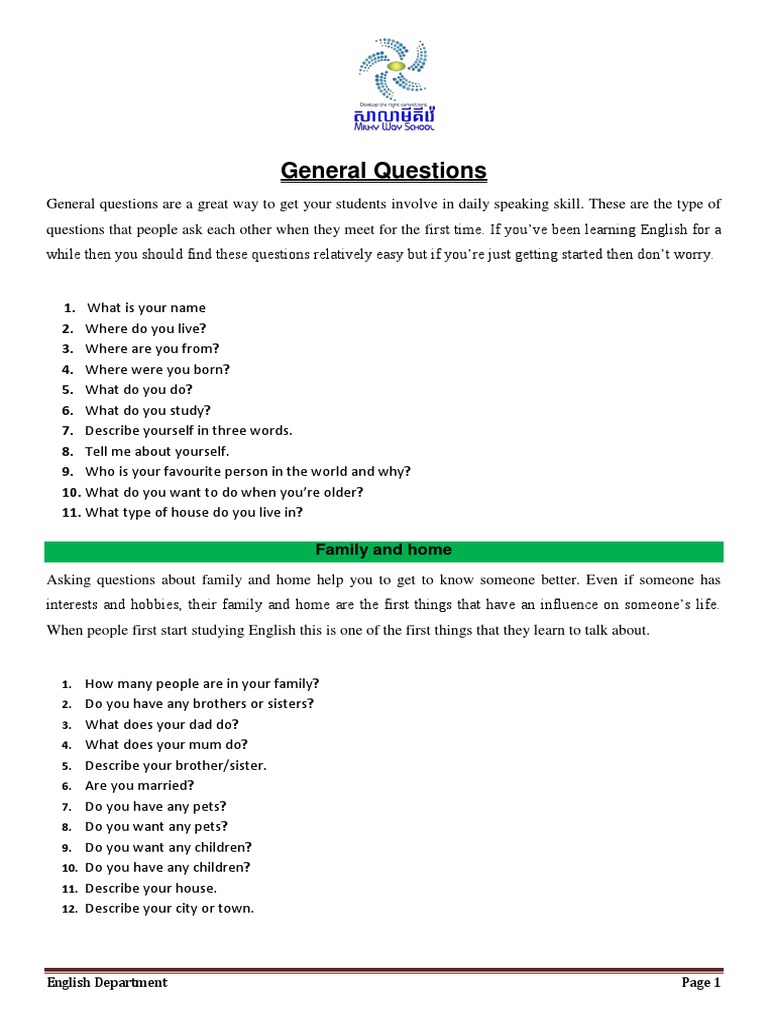 General Questions | PDF | Drink | Foods