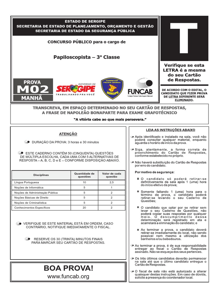 Funcab 2014 SSP Se Papiloscopista Prova | PDF | Estado | Federação