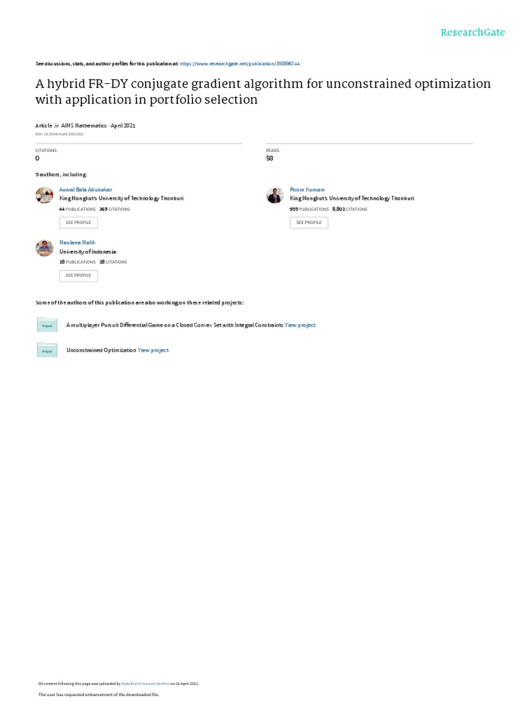 A Hybrid FR-DY Conjugate Gradient Algorithm For Unconstrained Optimization With Application in ...