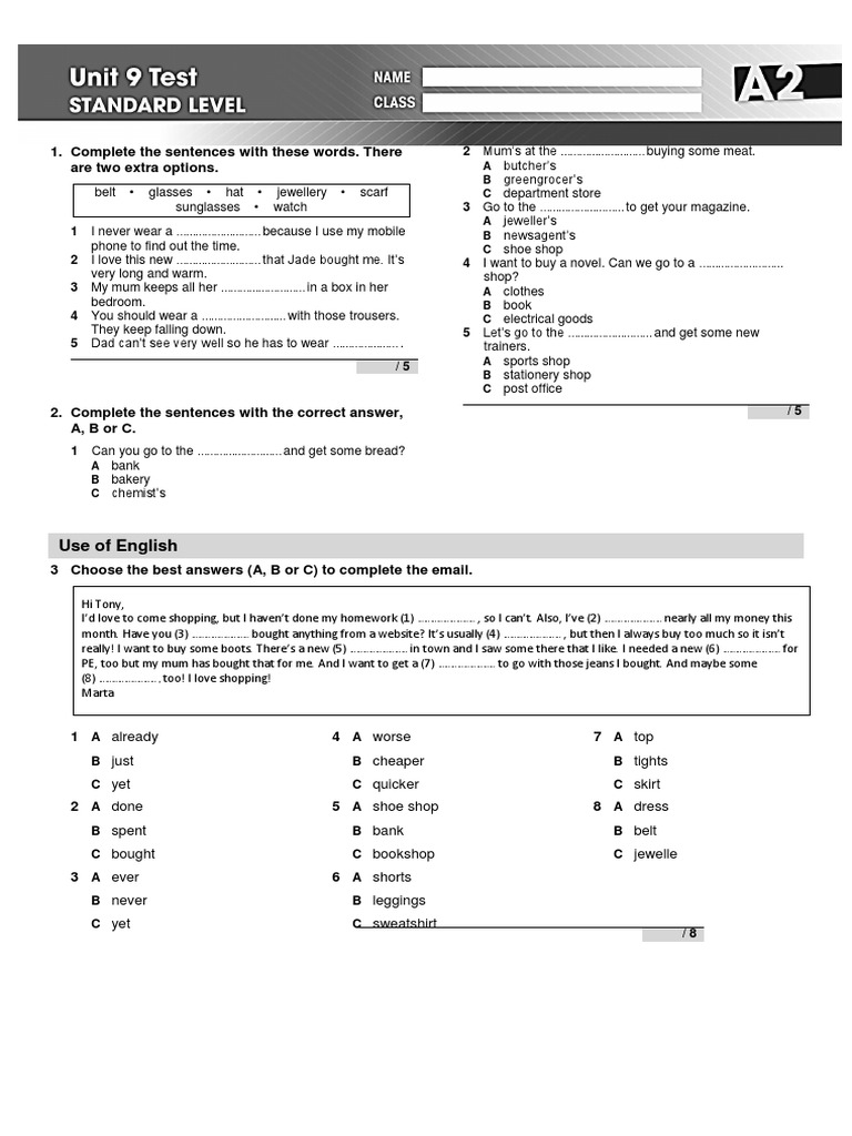 Unit 9 Test 2 | PDF | Clothing | Fashion