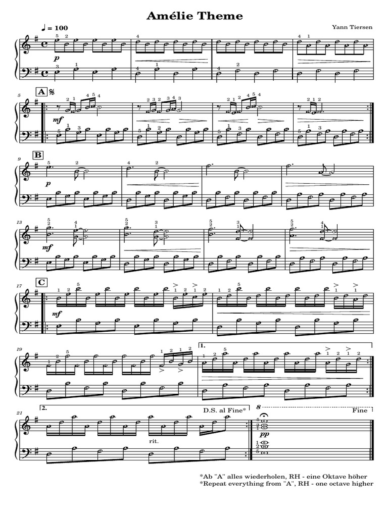 Amelie Yann Tiersen Easy Version Piano | PDF