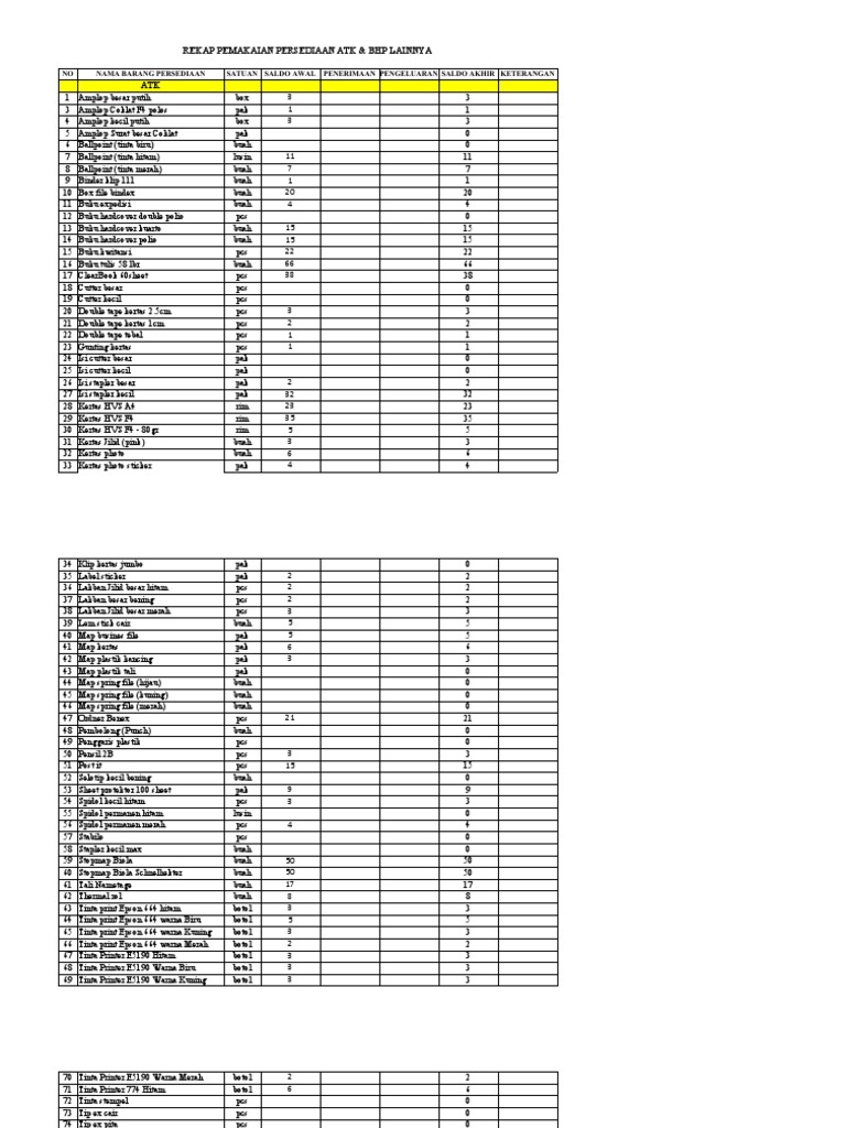 Rekap ATK - BHP | PDF