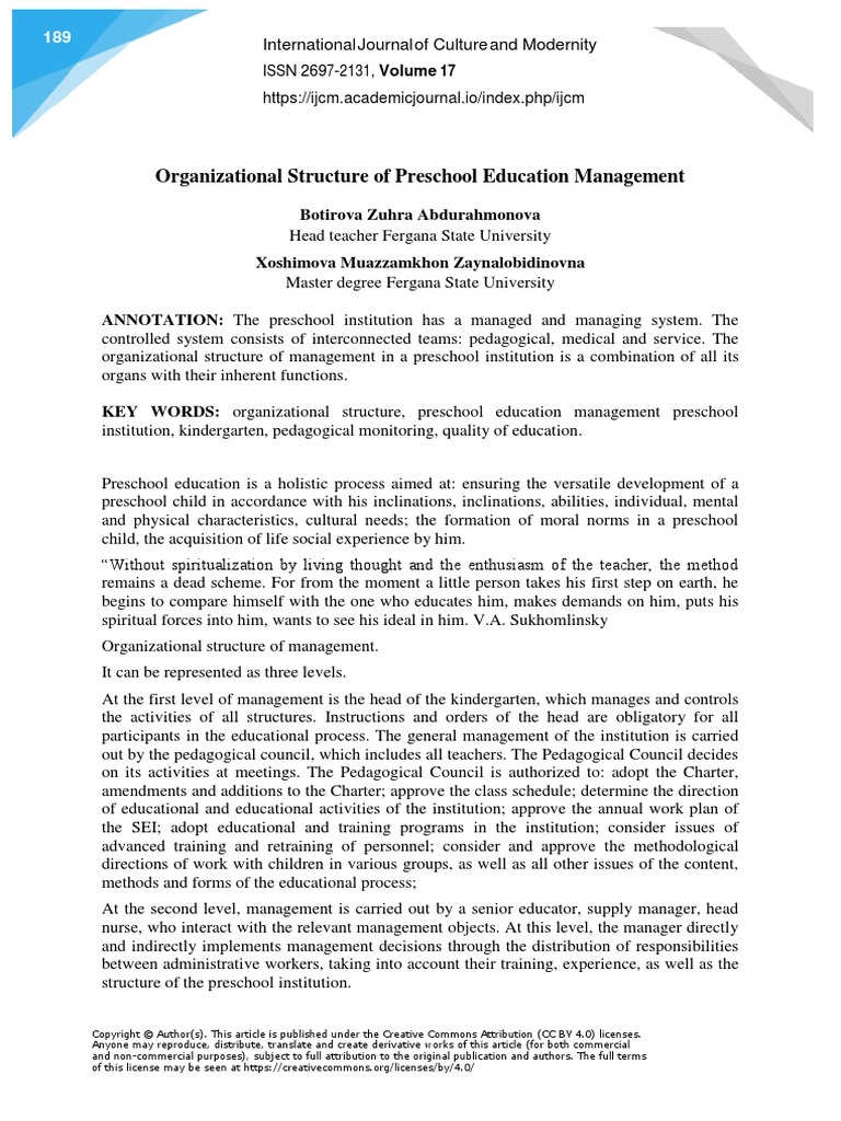 Organizational Structure of Preschool Education Management | PDF ...