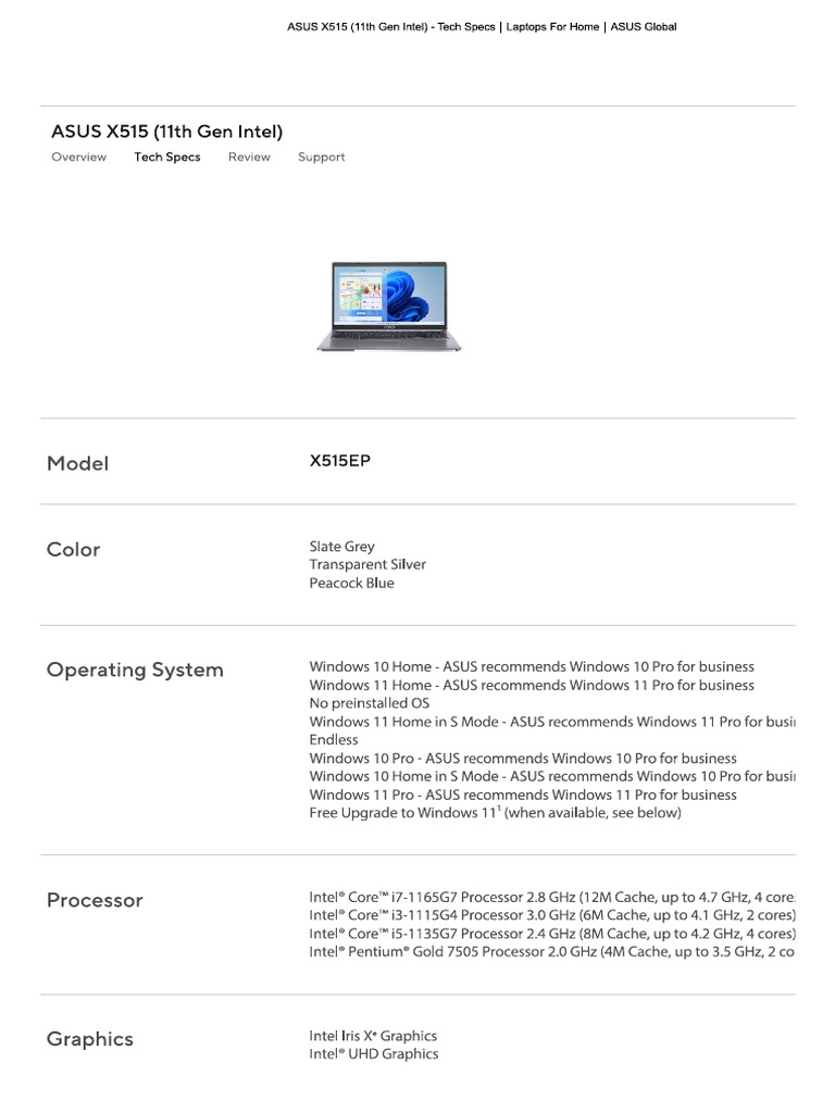 Fiche Technique PC Portable ASUS X515 | PDF