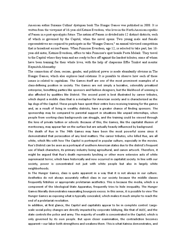 Marxist Critique Paper On The Hunger Games Novel | PDF | The Hunger ...