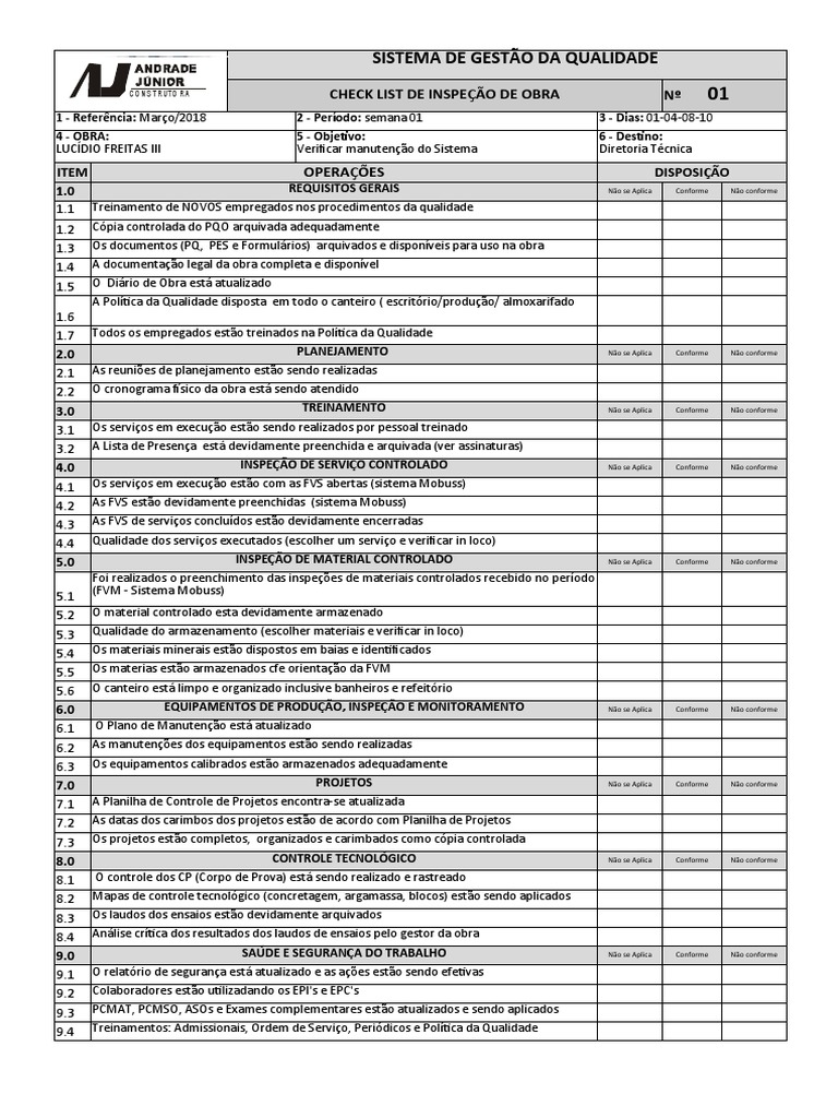 Check List Qualidade Obra | PDF