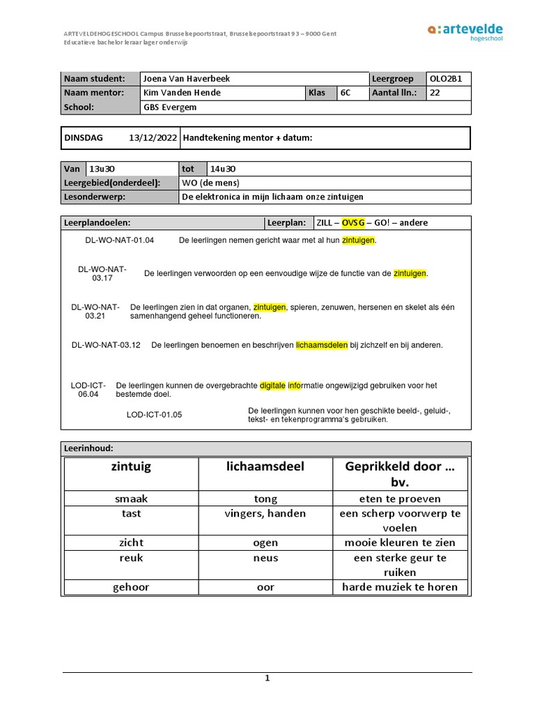 Verbeterde LVB - Wo - Zintuigen | PDF