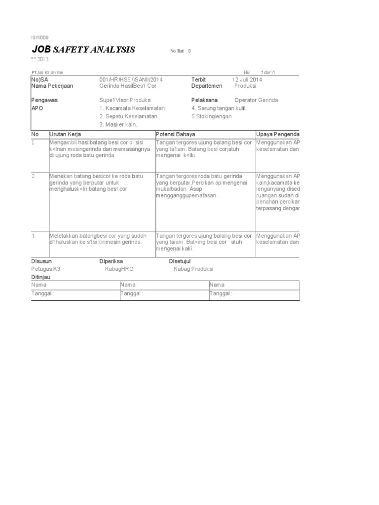 Job Safety Analysis (JSA) | PDF