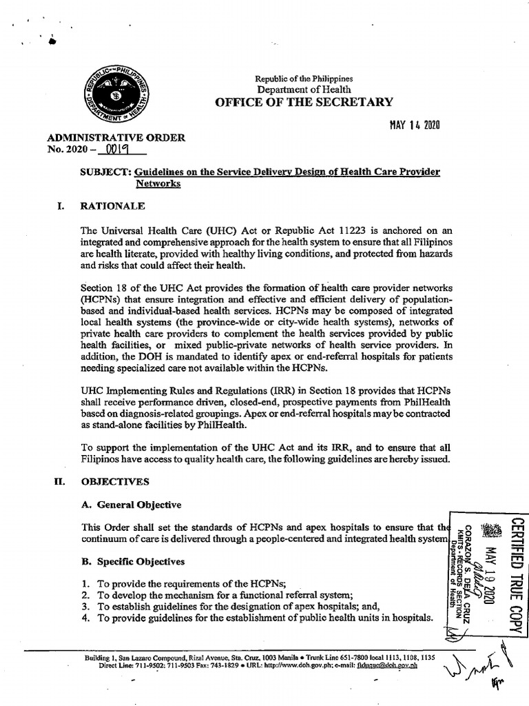 DOH AO No 2020 0019 Service Delibvey Network | PDF | Health Care | Hospital