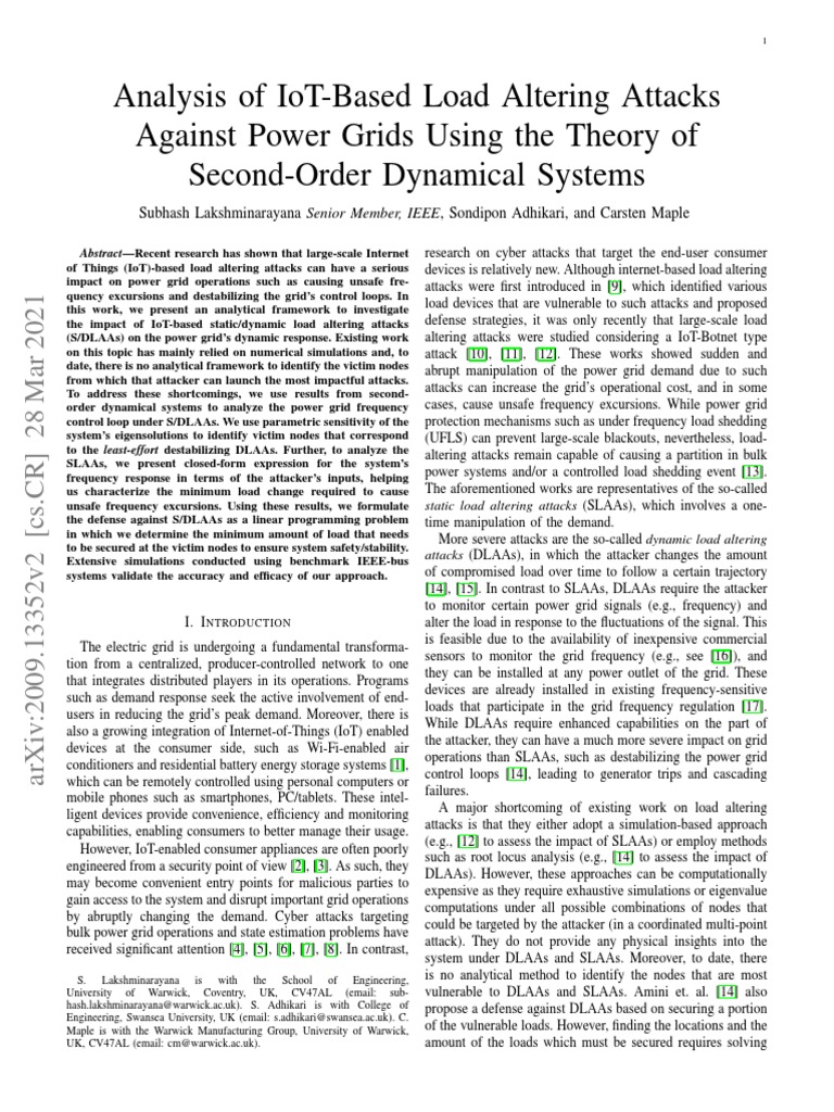 Analysis Of Iot Based Load Altering Attacks Pdf Eigenvalues And Eigenvectors Matrix