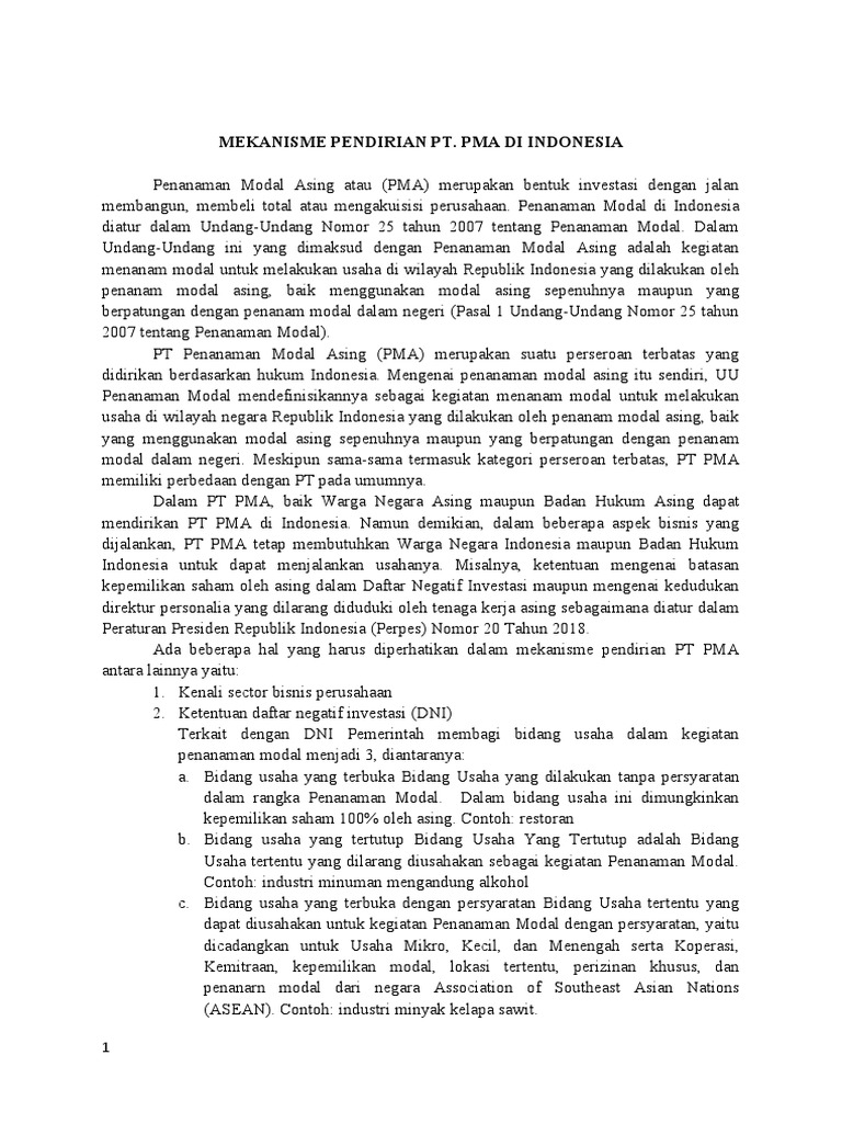 Tugas Mekanisme Pendirian PT PMA | PDF