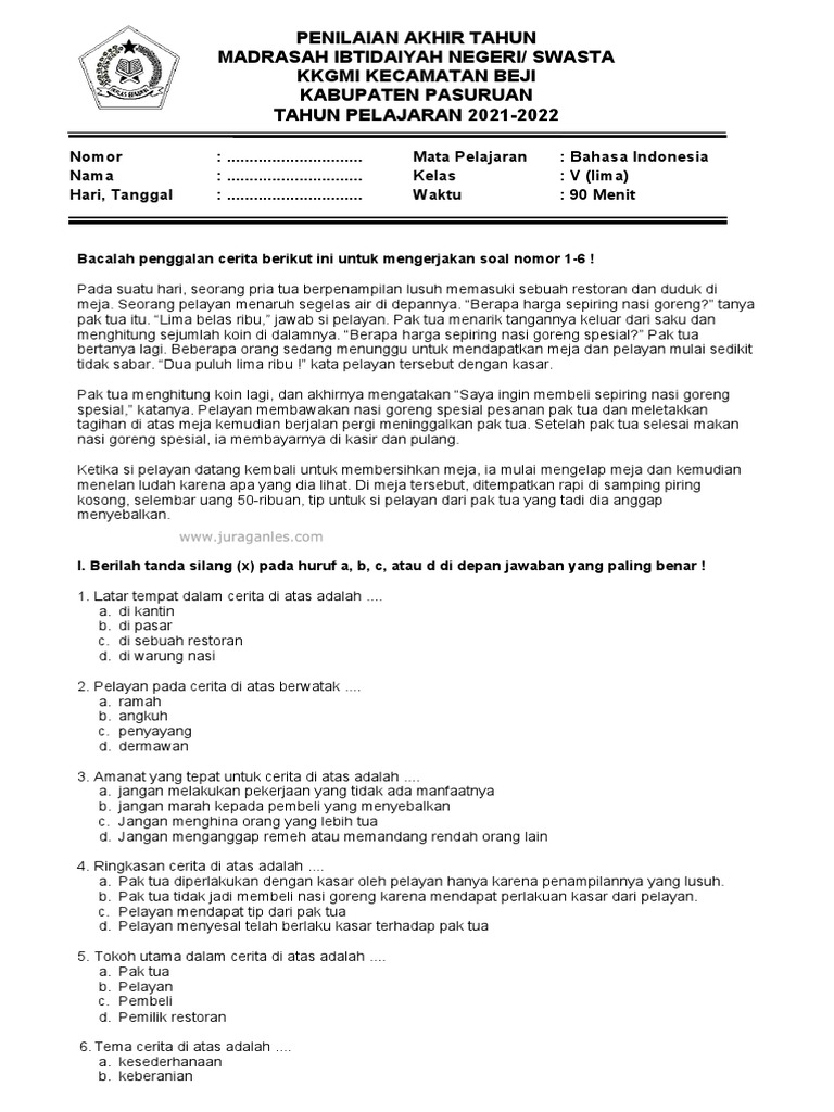 Soal Pat Bi Kls 5 (21-22) | PDF