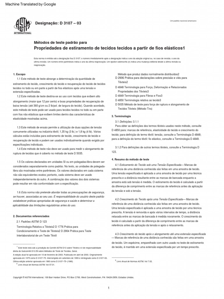 ASTM D3107 Tradução BR | PDF | Estresse (Mecânica)