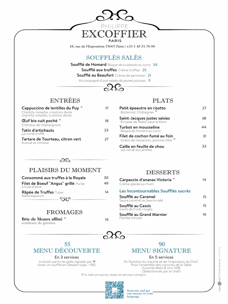 Menu Escoffier : Plats et Vins | PDF | Nourritures | Cuisine française