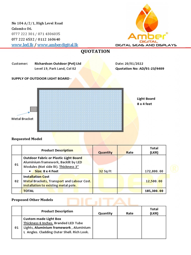 4409 Quotation Richardson 8x4 Light Boards | PDF | Manufactured Goods