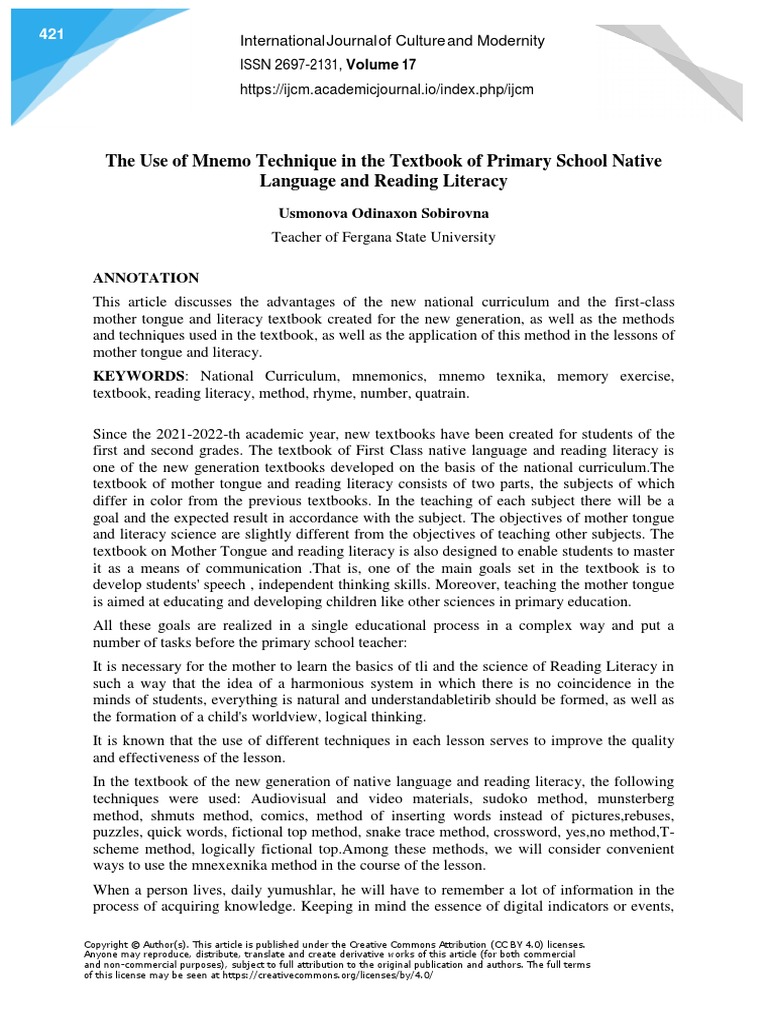 The Use of Mnemo Technique in The Textbook of Primary School Native ...