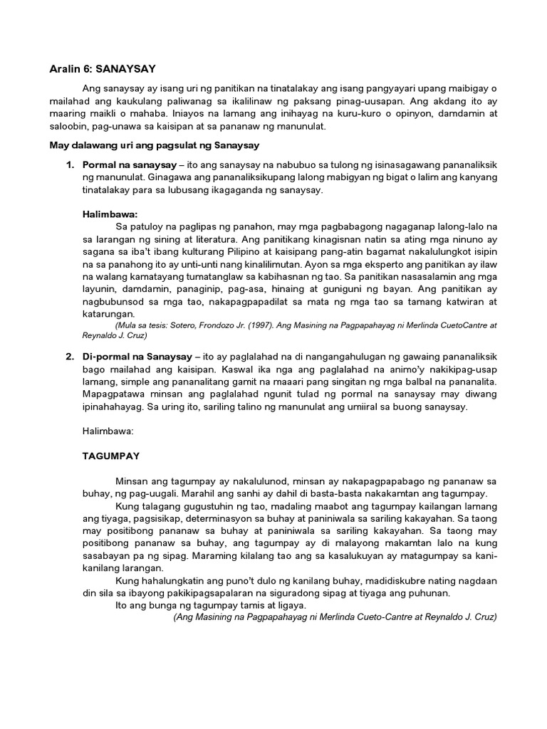 Q2 Aralin 6 - SANAYSAY | PDF