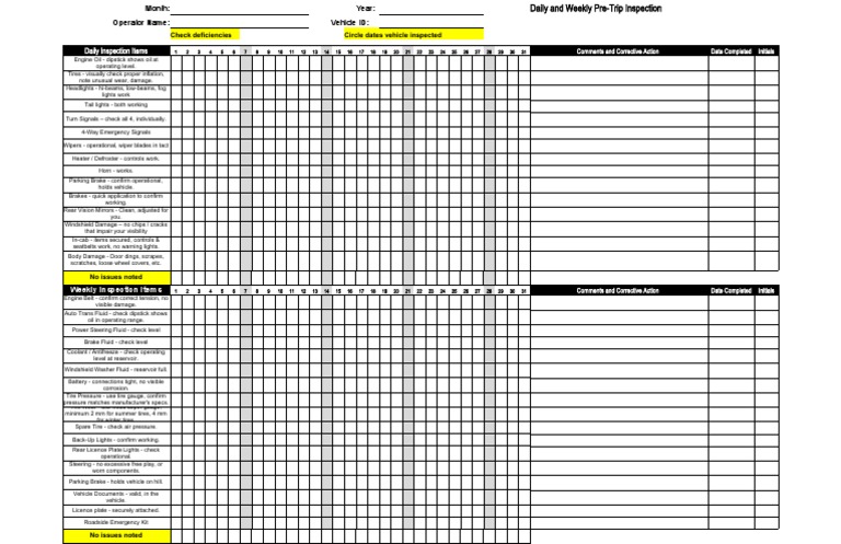 Vehicle Checklist Template | PDF | Tire | Mechanical Engineering