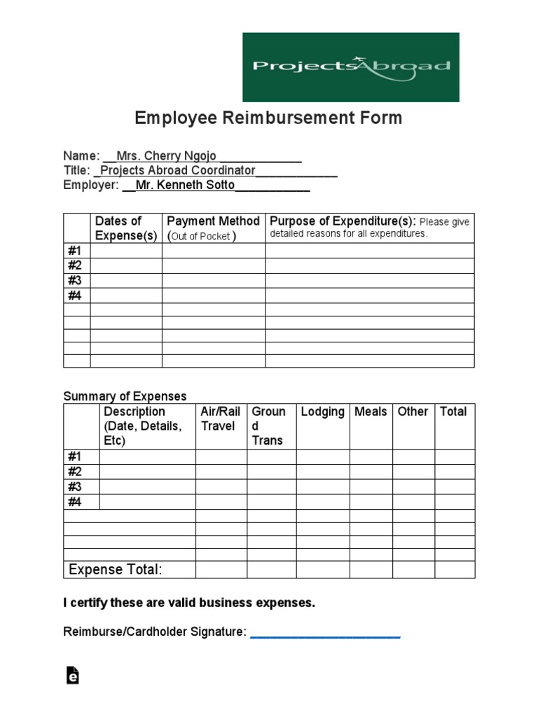 Employee Reimbursement Form Template | PDF