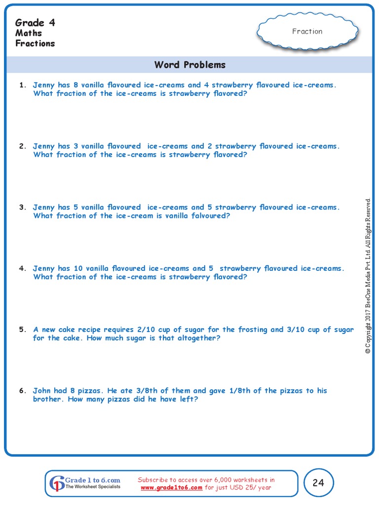 Real Life Word Problems in Fraction | PDF