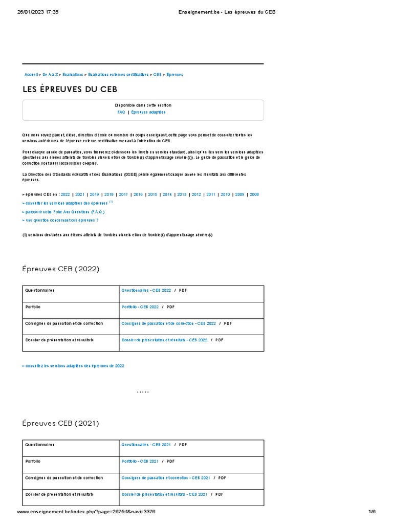 Enseignement - Be - Les Épreuves Du CEB | PDF | Affaires