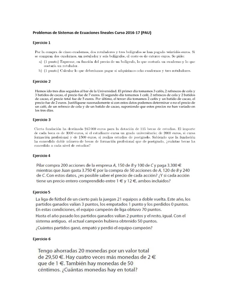 Problemas PAU 2016-17: Ecuaciones y Optimización | PDF