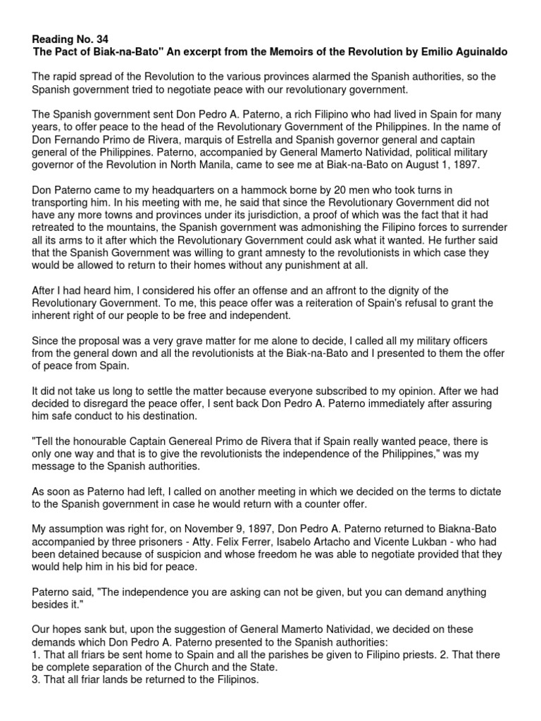 The Pact of Biak-na-Bato: A Summary of the Historic Peace Agreement Between the Philippine ...