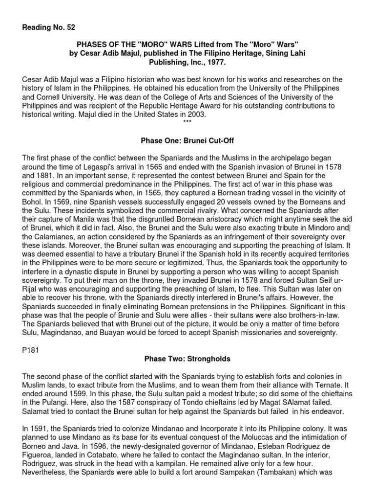 Reading No. 52 PHASES OF THE MORO WARS Lifted From The Moro Wars | PDF ...
