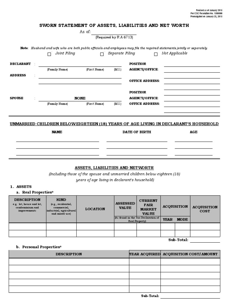 Saln Form 2022 Blank | PDF | Net Worth | Identity Document