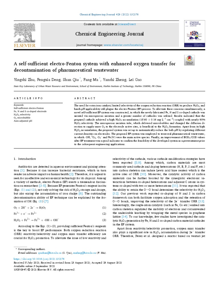 Chemical Engineering Journal: Yingshi Zhu, Fengxia Deng, Shan Qiu, Fang ...