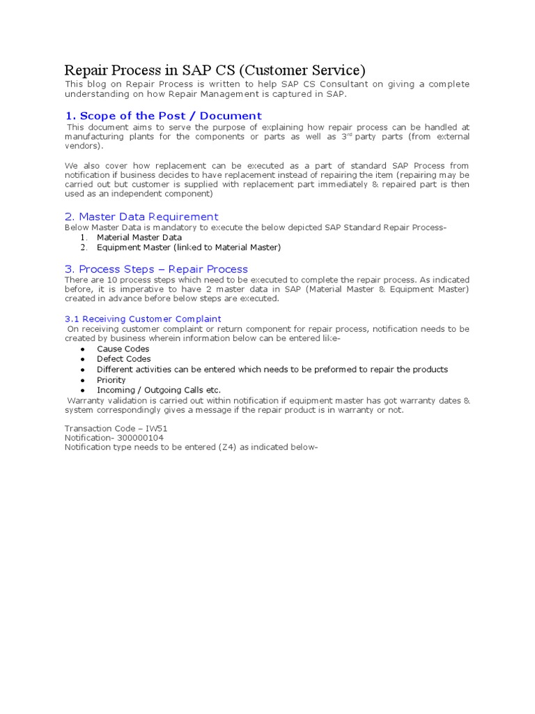 SAP CS Repair Process Overview | PDF | Technology & Engineering