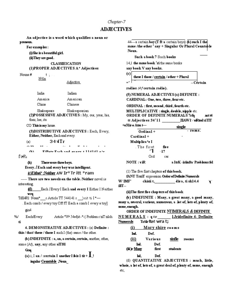 ch.7 Adjectives | PDF | Grammatical Number | Noun